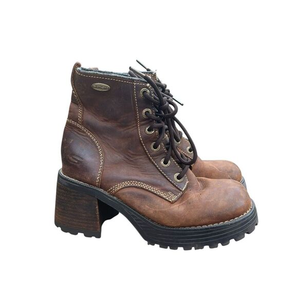 Skechers | Shoes | Vintage 9s Sketchers Leather Platform Chunky Boots ...